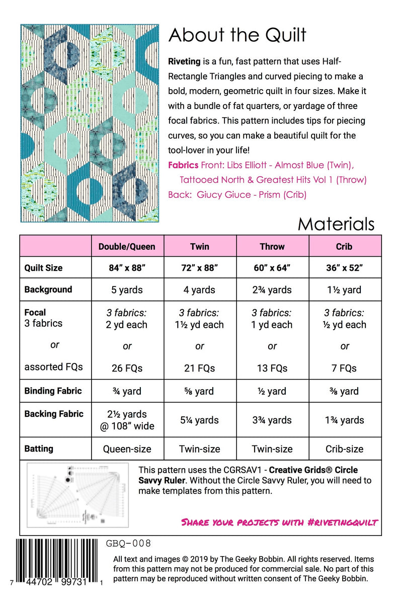 Riveting Quilt Pattern by Geeky Bobbin – the geeky bobbin